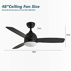warmiplanet Ceiling Fan with Lights Remote Control, 48-Inch, Black, Silent Motor, 3-Blades