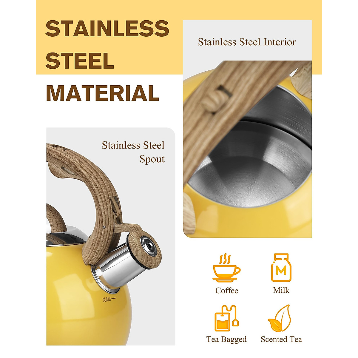 Hauce Radio Stovetop Tea Kettle, 2.1 Quart Stove Top Whistling Tea Kettles,Water Teapot Induction Tea Kettle with Food Grade Stainless Steel and Silicone Anti-Hot Handle, Suitable for All Heat Sources