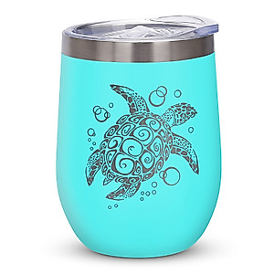Shinlar Sea Turtle Gifts for Women - Sea Turtle Insulated Tumbler with Lid,Beach Gifts for Women Friends, Ocean Coastal Turtle Gifts Ideas for Turtle Lovers,Mom - 12oz Wine Tumbler Coffee Mug Teal