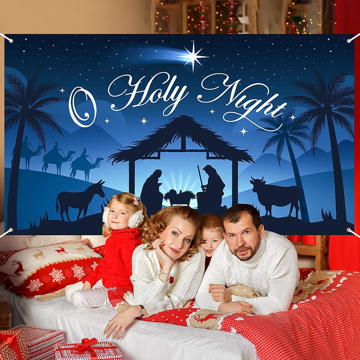 WATINC Christmas Nativity O Holy Night Backdrop XtraLarge Xmas Birth of Jesus Winter Holiday Religious Christian Party Wall Decorations Supplies Photo Props Booth for Home Church Outdoor 78 x 45 Inch