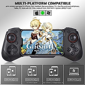 arVin Gaming Controller for iPhone Android Bluetooth Gamepad Joystick for iPhone 14/13/12/11, Samsung Galaxy S22/S21/S20, TCL, Call of Duty Mobile, Wireless Connection -Direct Play