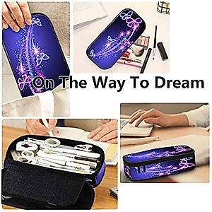 Yekiua Butterflies Pencil Pouch Glowing Pink Purple Flowers Stars High Capacity Pencil Case For Teen Boys Girls School Students Stationary Bag Cosmetics Bag