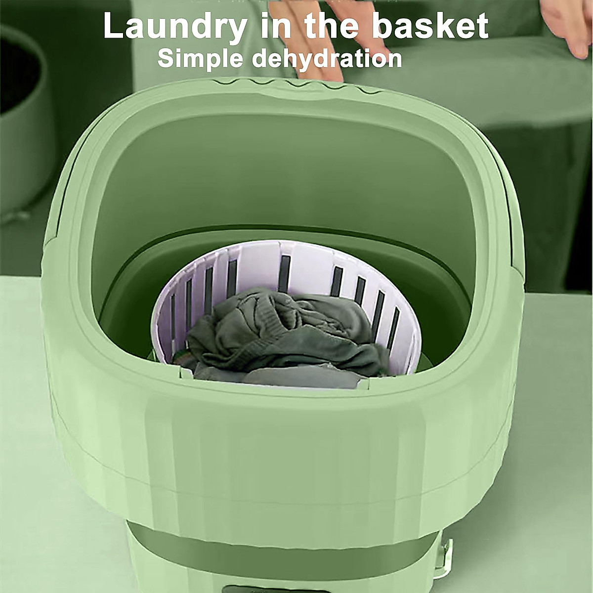 Portable Washing Machine, 9l Large Capacity, Foldable Washing Machine Suitable For Washing Small Clothes, Baby Clothes, Underwear, Socks, Pet Supplies, Apartments, Camping, Rv Travel Laundry- Green …