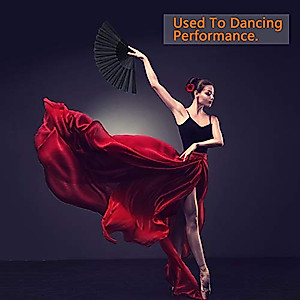 4 Pieces Handheld Folding Fan Chinese Fan Oriental Cloth Fabric Fan for Dancing, Party, Wedding Gifts, DIY Decoration, Home Decorations (Black)