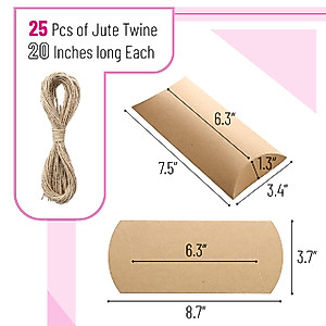 Mr. Pen- Kraft Pillow Boxes, 6.3x3.4x1.3 in, 25 Pack with Jute Twines, Kraft Gift Boxes, Paper Boxes for Gifts, Paper Pillow Candy Box, Pillow Boxes Craft, Favor Gift Boxes, Pillow Gift Boxes