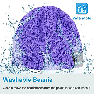 Rotibox Winter Washable Bluetooth Music Beanie Luxury Soft Warm Skully Knit Hat Cap w/Wireless Headphone Headset Earphone Microphone Hands Free for Excrise Gym Sports Fitness Running Skiing - Purple
