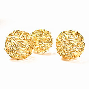 Alpha Living Home Gold Metal Band Decorative Dining Ball Set of 3 - Geometric Sculptures, Metal Sphere Decorative Ball, Decorative Balls for Centerpiece Bowls, Orbs Decorative Balls - 4.5 Inches