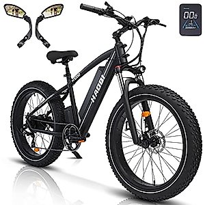 HAOQI Electric Bike for Adults 48V 20AH Removable Cells Battery Black Leopard Pro, 750W Brushless Motor, 26" x 4.0 Fat Tire 28MPH, 7-Speed