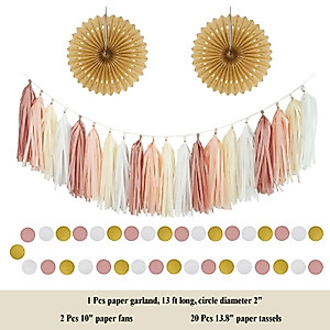 Envibe Boho Party Decor, Paper Pom Poms for Bridal Shower, Wedding, Baby Shower, Engagement Party, Boho Birthday Decorations, 32 Pcs Paper Flowers Decorations for Party.