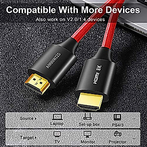 8K HDMI Cable 3FT, ANNNWZZD High Speed HDMI 2.1 (Red Braided Cord-4K@120Hz 8K@60Hz 4:4:4 HDR HDCP 2.2 e ARC)
