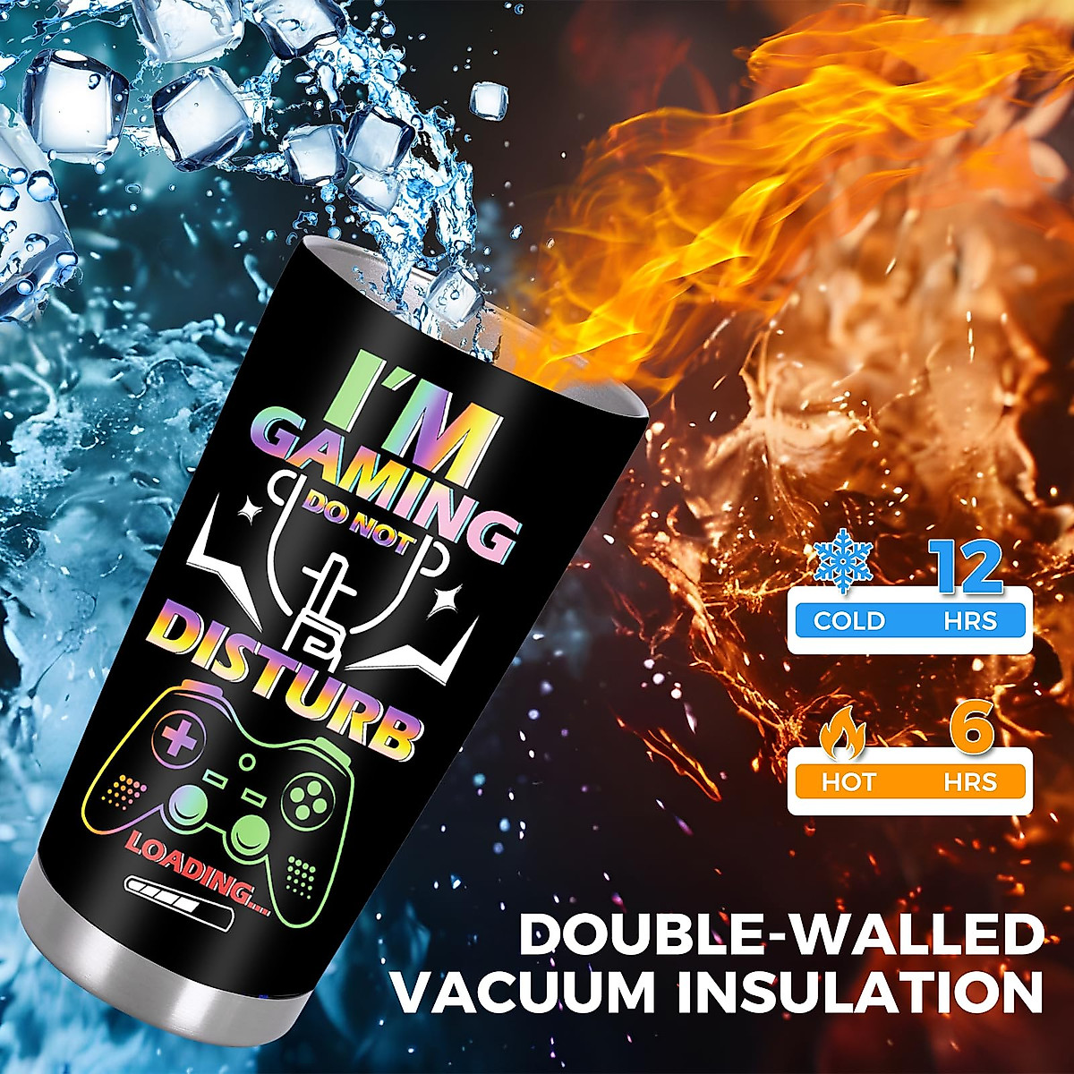 LATTPLYN Gaming Mug Tumbler for Boys, Gamer Mugs 20 oz Insulated Tumbler with Handle and Lid, Stainless Steel Travel Cup for Men Boys Kids Teens, Gaming Gamepad Gift for Birthday