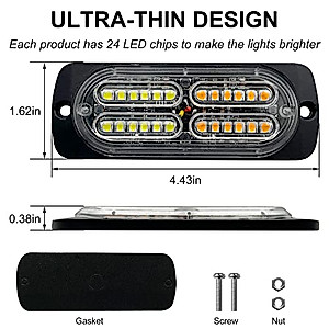 12-24V 20-LED Super Bright Emergency Warning Caution Hazard Construction Waterproof Amber Strobe Light Bar with 32 Different Flashing for Car Truck SUV Van - 4PCS (White Green)
