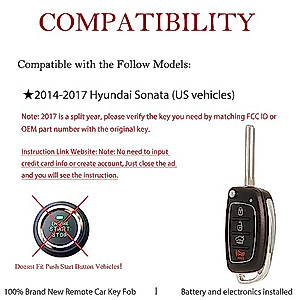 Car FILP Key Fob Remote Replacement Fits for Hyundai Sonata 2014 2015 2016 2017 TQ8-RKE-4F16 Keyless Entry Remote Control 95430-C1010 95430-C1000 46chip