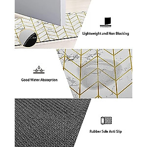 Gogobebe Super Absorbent Diatom Mud Mat Abstract Yellow Geometric Chevron Marble Texture Quick-Drying Thin Bath Mat Non-Slip Bathtub Mat Anti-Skid Rubber Bathroom Shower Mat 16x24in