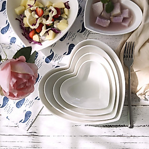 Keponbee Heart Bowls Porcelain 2pcs White Heart-shaped Bowl Dessert Bowls/Salad Bowl 7 inch, 20OZ