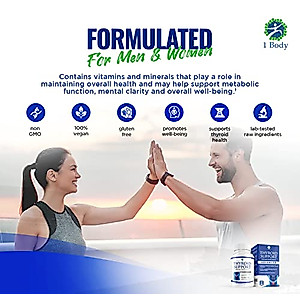1 Body Thyroid Support Supplement for Women and Men - 2 Pack 60 Days - Energy & Focus Formula - Vegan & Non-GMO - Iodine, Vitamin B12 Complex, Zinc, Selenium, Ashwagandha, & More…