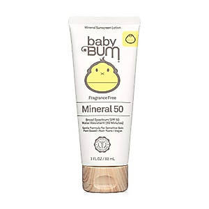 Baby Bum SPF 50 Sunscreen Lotion | Mineral UVA/UVB Face and Body Protection for Sensitive Skin | Fragrance Free | Travel Size | 3 FL OZ