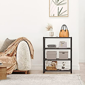 SOKOSEN 4-Tier Small Shoe Rack, Metal Stackable Kids Shoe Shelf Storage Zapateras Organizer,Narrow Shoe Rack Sturdy for Closet Hallway Entryway Living Room Bedroom (Black)