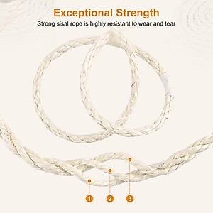 SIsal Rope for Cat Scratcher 1/4" 164 Foot White Natural Sisal Rope for Repairing Cat Scratching Post