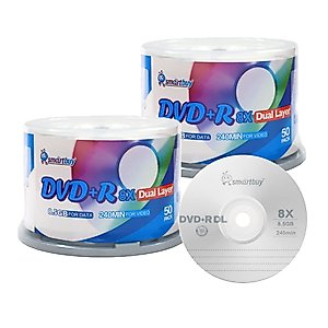 Smart Buy Logo 100 Pack DVD Plus R DVD+r Dl 8.5gb 8X Double Layer Blank Data Record 100 Discs Spindle