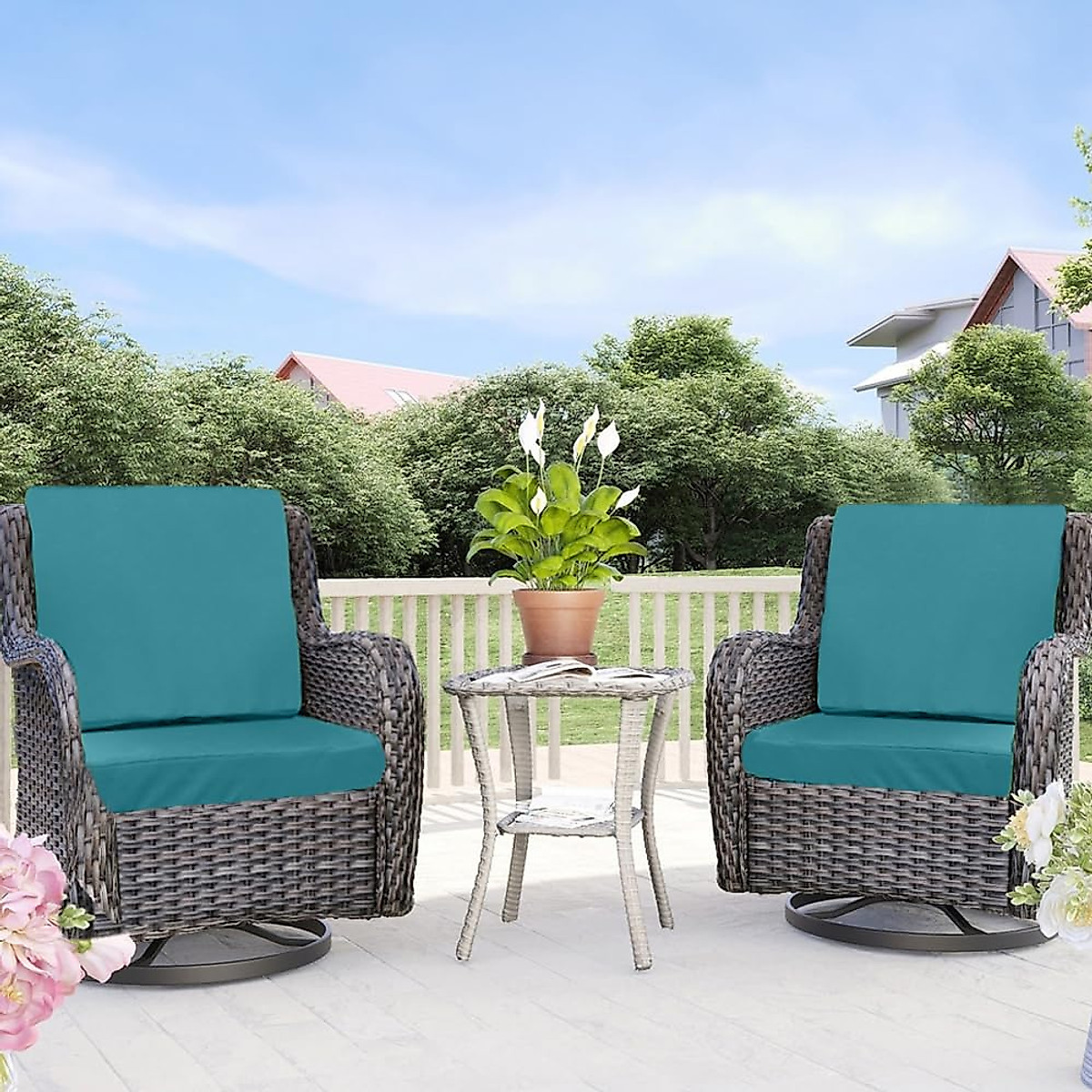 youngseahome Patio Seat Cushion Covers,Washable Slip Covers Replacement,Waterproof Outdoor Furniture Chair Cushion Pillow Seat Cover for Couch,Garden,Sofa,Teal,22"×22"×4"(4 Covers Only)