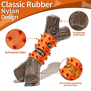 RANTOJOY Tough Dog Toys Aggressive Chew Toys for Large Dogs, Dog Chew Toys for Medium Large Breed, Nylon Rubber Dog Teething Stick Toys Puppy Chewers Dogs Birthday Gift (Orange)