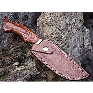 Custom Handmade Hunting Knife Skinner Fixed Blade Knife Damascus Steel 10'' Overall Rose Wood With Sheath