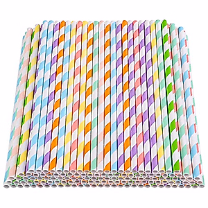 Cooraby 200 Pieces Easter Colors Paper Straws Easter Biodegradable Drinking Stripe Theme Paper Straws for Wedding Supplies, Party Favors, 8 Colors