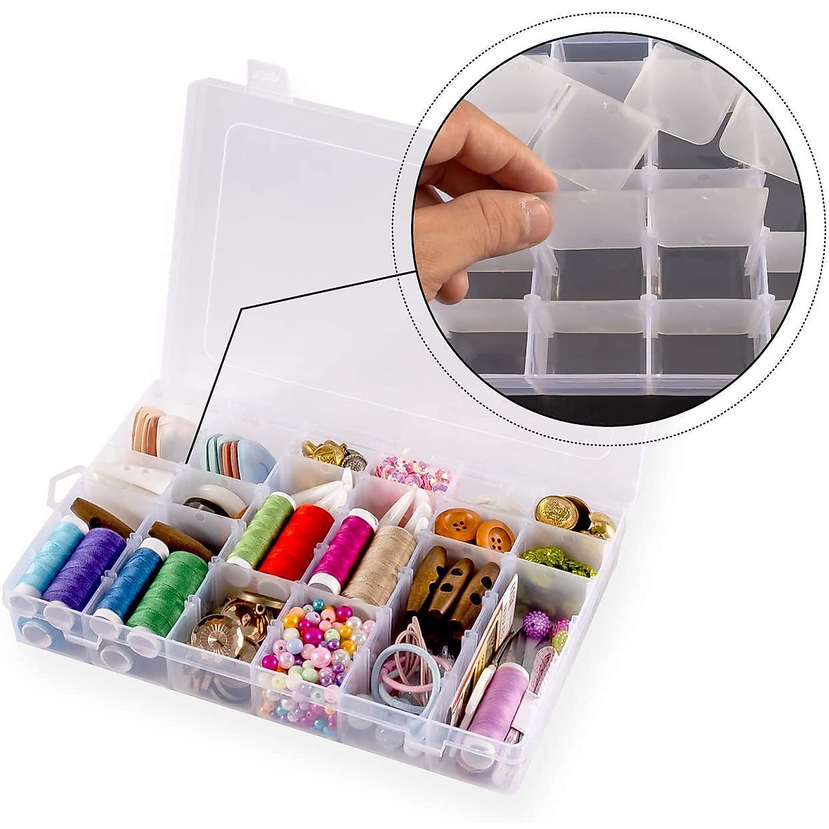 Juvielich Clear Plastic Organizer Box,24 Fixed Grids Storage Container Jewelry Box for Beads Art DIY Crafts Jewelry Fishing Tackles 7.56"x5.31"x0.87"(LxWxH) 1PCS
