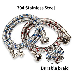 Roastove 4 feet Premium Stainless Steel Washing Machine Hoses with 90 Degree Elbow,Burst Proof,Hot and Cold Water Connection Inlet Supply Lines for Washer,Washing Machines,Washer Machines(2-Pack)