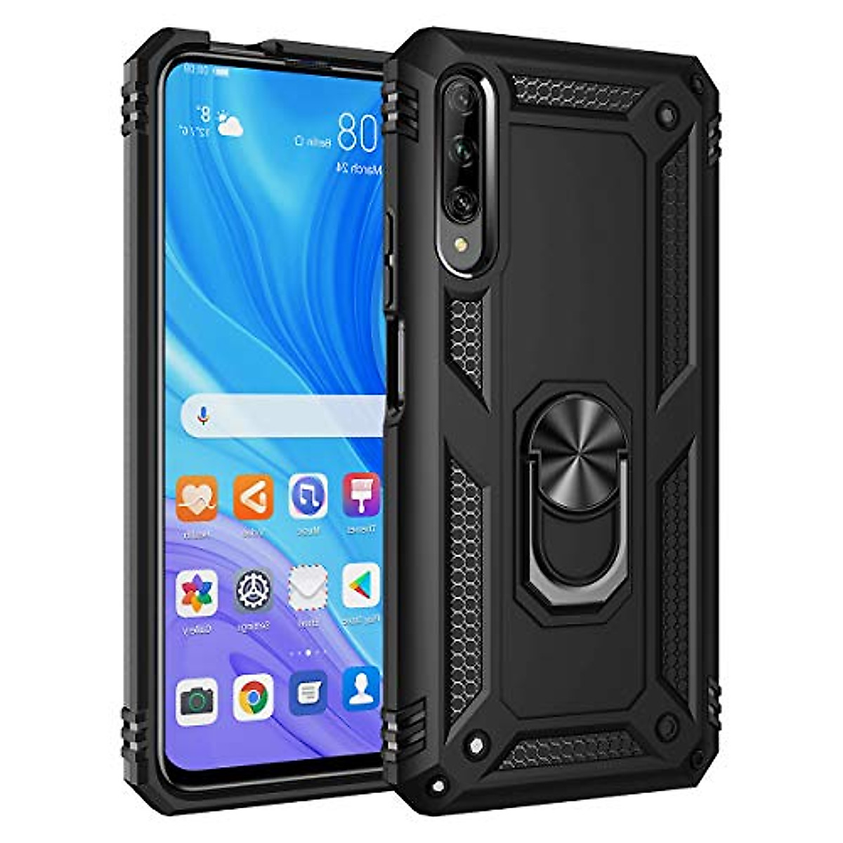 EasyLifeGo for Huawei Y9s / Huawei P Smart Pro 2019 / Honor 9X Pro Kickstand Case with Screen Protector Tempered Glass [2 Pieces], Hybrid Heavy Duty Armor Dual Layer Anti-Scratch Case Cover, Black