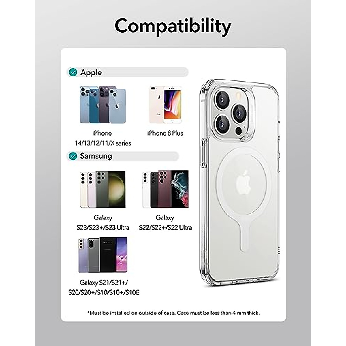 ESR MagSafe Ring 360 (HaloLock), MagSafe Sticker, MagSafe Magnet, Universal Magnetic Conversion Kit for iPhone 14/13/12/11/X Series, Galaxy S23/S22/S21/20 and More, 2 Pack, MagSafe Accessories, White