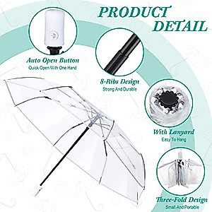 Sanwuta 12 Pack Transparent Folding Umbrella Full Automatic Clear Foldable Umbrella 8 Ribs Tri-Fold Auto Open Close Umbrellas for Rain Travel Wedding(White)