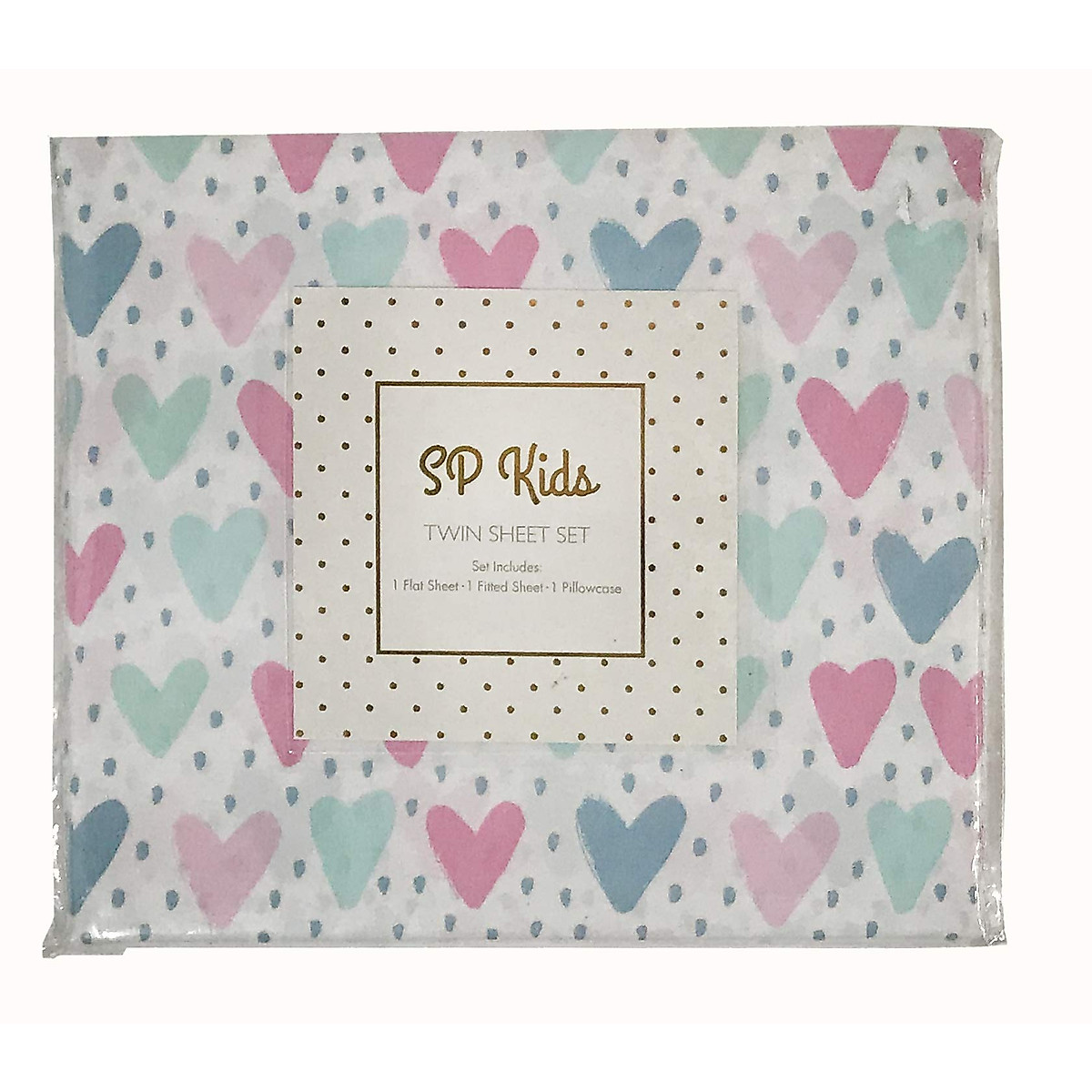 Sleeping Partners 3-Piece Hearts Sheet Set | 1 Twin Flat Sheet, 1 Twin Fitted Sheet & 1 Queen Pillowcase | 100% Super Soft Microfiber Polyester | Soft, Smooth & Durable | Ideal for Kids | Multicolor