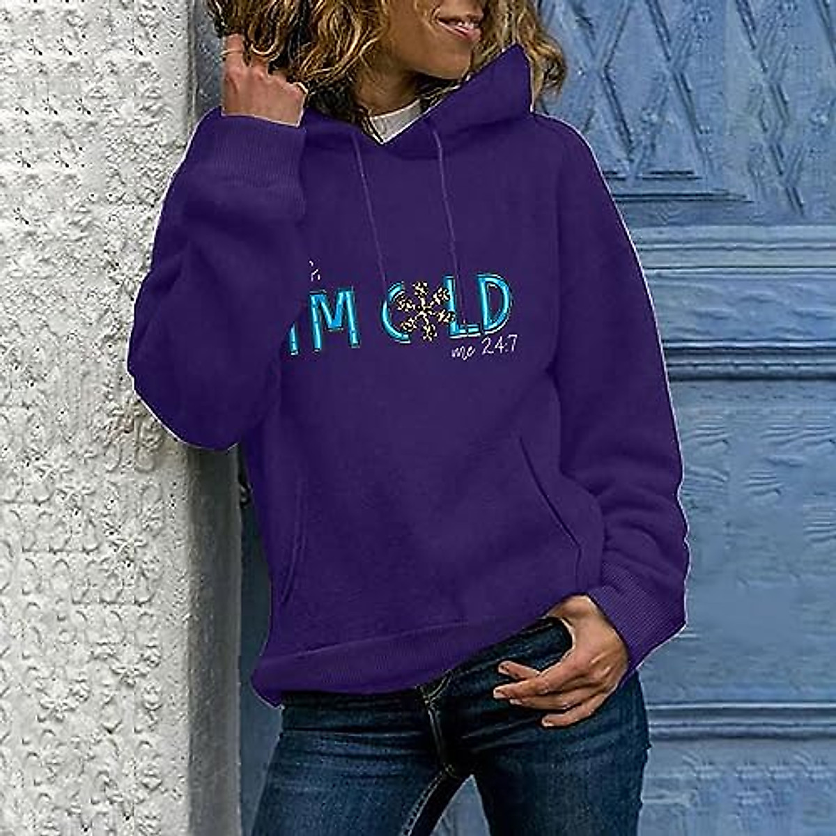 Womens Fall Fashion 2023,Yes I'm Cold Me 24:7 Sudadera para Mujer Divertida Camiseta gráfica Vintage Manga Larga Hip Hop Classic Top,J3*Purple,XX-Large