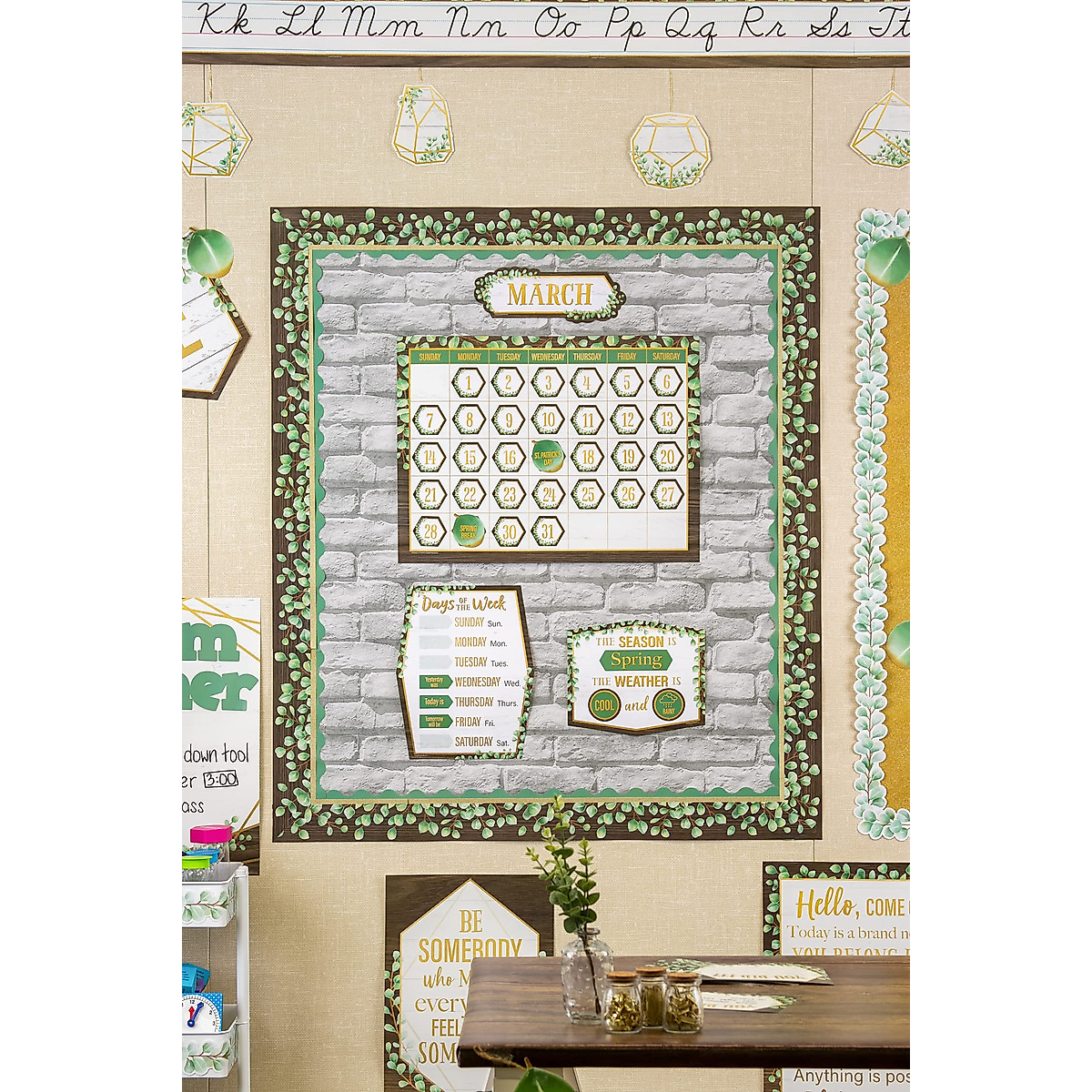 Teacher Created Resources Eucalyptus Straight Rolled Border Trim - 50ft - Decorate Bulletin Boards, Walls, Desks, Windows, Doors, Lockers, Schools, Classrooms, Homeschool & Offices