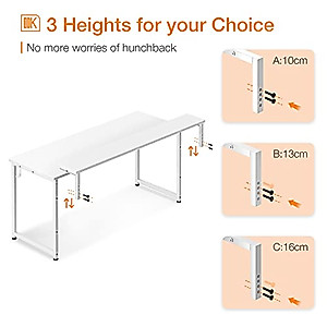 ODK Computer Desk with Adjustable Monitor Shelves, 63 inch Home Office Desk with Monitor Stand, Writing Desk, Study Workstation with 3 Heights (10cm, 13cm, 16cm), White + White Leg