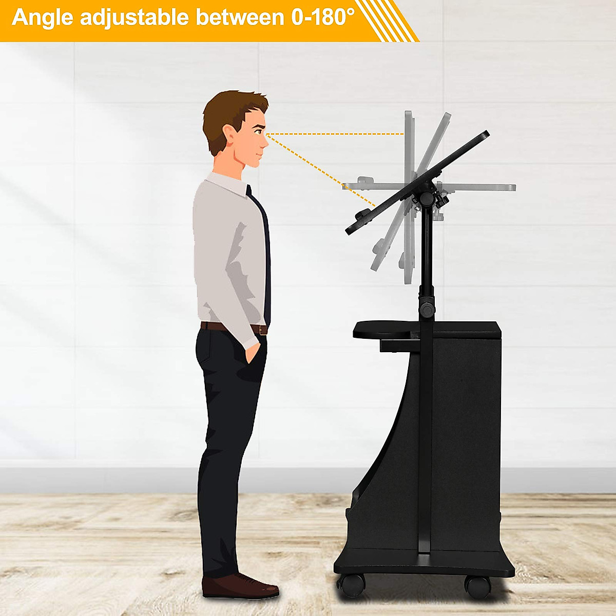 VINGLI Lectern Podium Stand, Mobile Height Adjustable Church Classroom Lecture, Portable Presentation Concert Podium, Reading or Laptop Desk with Edge Stopper, Black