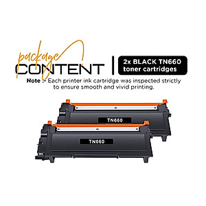 Smart Printink TN660 Toner Cartridge Replacement for Brother TN660 TN-660 TN 660 TN630 Compatible with HL-L2300D HL-L2380DW HL-L2320D DCP-L2540DW MFC-L2700DW MFC-L2685DW Printer (2 Black)