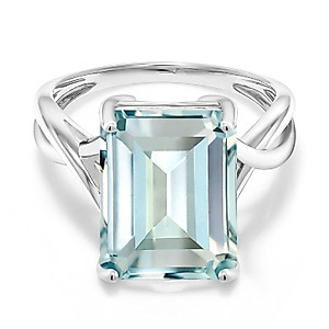 Gem Stone King 10K White Gold Gemstone Birthstone Engagement Ring | Emerald Cut 14X10MM | Wedding Engagement Anniversary Promise Ring For Women | Available In Size 5-9