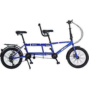 petolovty Tandem Bike - City Tandem Folding Bicycle, Foldable Tandem Adult Beach Cruiser Bike Adjustable 7 Speeds, 2-Seater, CE FCC CCC (Blue)