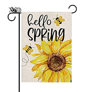 Spring Garden Flag Sunflower Bee Hello Spring Vertical Double Sided Yard Outdoor Decor 12.5x18 Inch