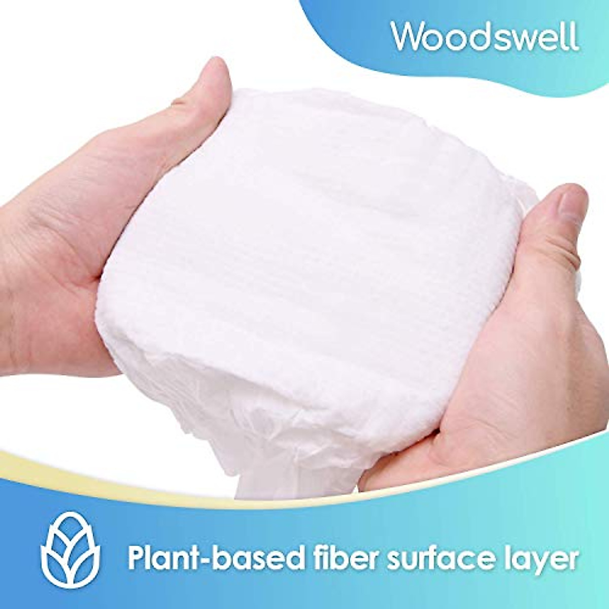 Woodswell Care Baby Diapers (Size 1, 100 Counts) - Hypoallergenic, Double Leak Protection, Ultra Soft, Super Absorbent, Edible Fabric Surface Layer