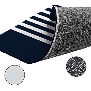 Nautical Anchor Indoor Door Mat, Absorbent Floor Mats Bathroom Rugs, Summer Ocean Coastal Blue White Striped Kitchen Runner Rugs, Non Slip Doormat for Bedroom/Sink/Laundry, 16"x24"