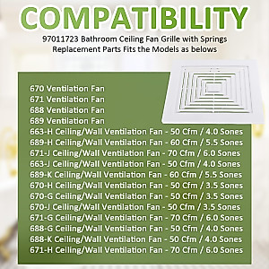 EAGLEGGO S97011723 Bathroom Ceiling Fan Grille with Springs for Square Ceiling or Wall-Mount Exhaust Fan Replacement Vent Cover Fits Models 663 670 671 675 688 689 Ventilation Fan (9-1/4" x 9")