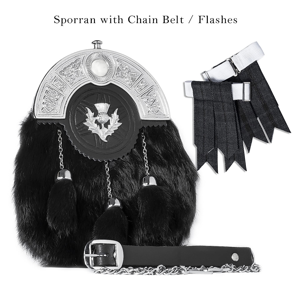 UMAM Tartan Kilt Set - 08 Pieces Kilt Accessories for Men, Scottish Outfit (46", Grey Watch)