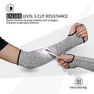 Cut Resistant Sleeves with Thumb Hole, Arm Protection Knit Sleeves, Level 5 Protection, Slash Resistant Safety Protective Sleeves, Grey, 1 Pair