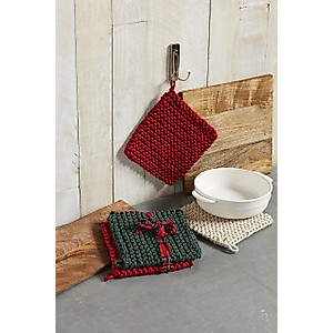 Mud Pie Christmas Crochet Pot Holder Set, White & Red, 8" x 8"