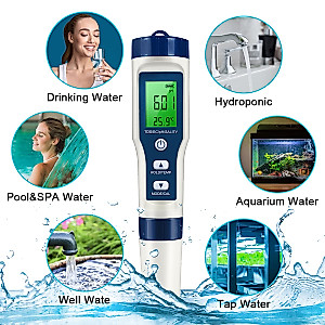 KONVIO NEER 5 in 1 TDS Meter PH Tester, 0.01 High Accuracy Digital PH Meter for Water, PH/TDS/EC/Salt/Temp Tester, PPM Meter Water Tester for Drinking Water, Hydroponics, Plants, Aquarium and Pool