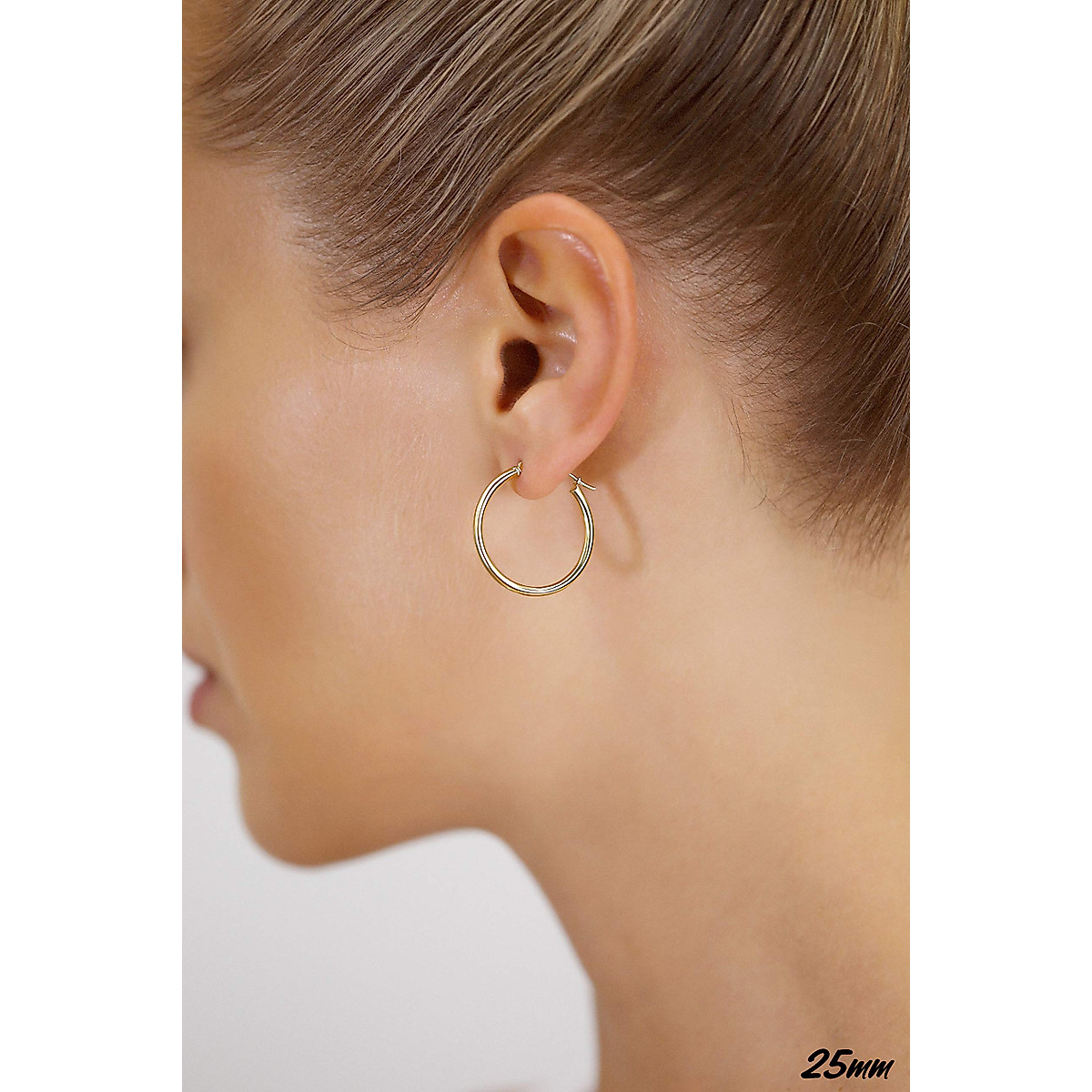 14k Yellow Gold 2mm Tube Polished Round Hoop Earrings, 25mm (1 inch Diameter)…